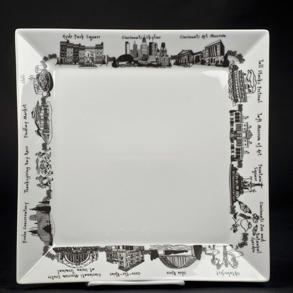Cincinnati Scene Square Platter - Gilson's Engraving & Elegant Gifts
